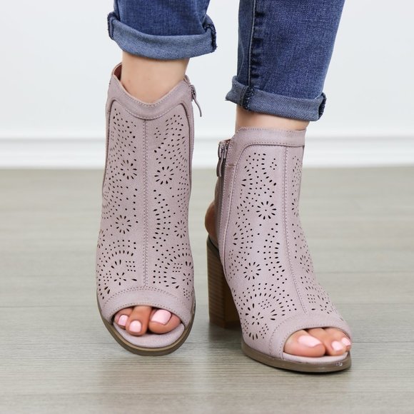 Shoes | Mauve Laser Cut Design Open Toe Ankle Boots | Poshmark